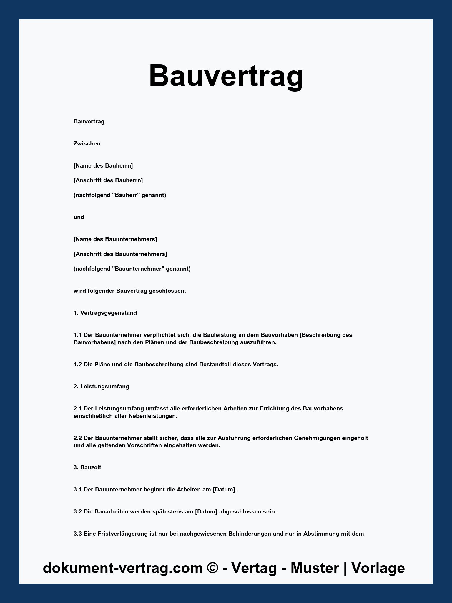 Bauvertrag Vorlage - WORD