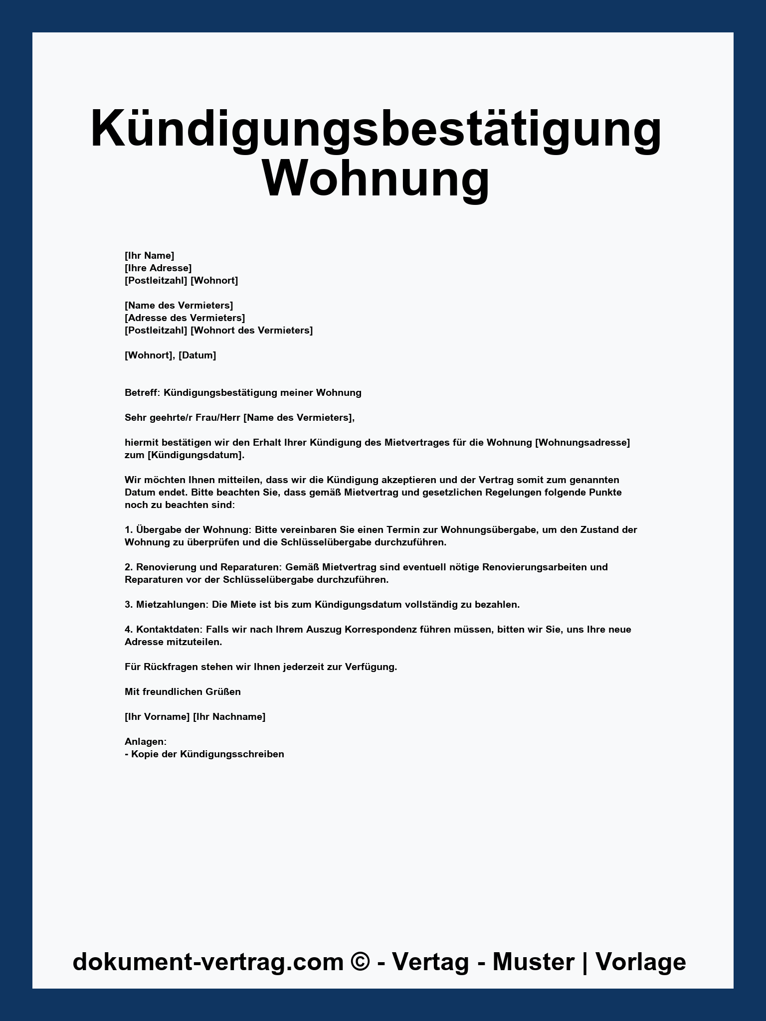 Kündigungsbestätigung Wohnung Vorlage - PDF