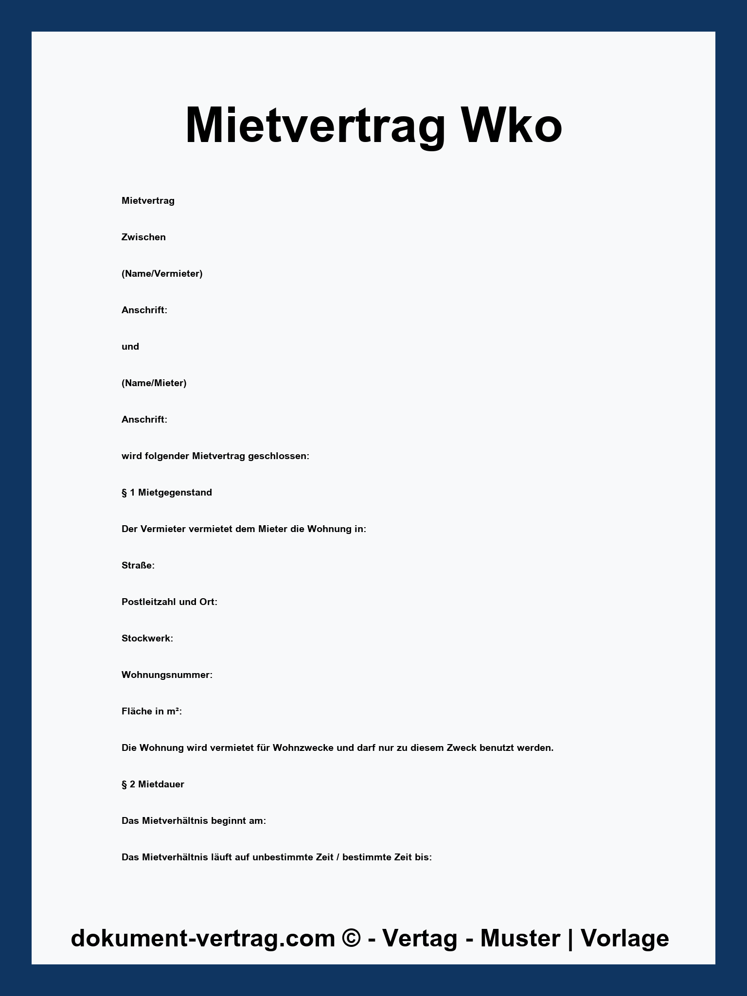 Mietvertrag Vorlage Wko