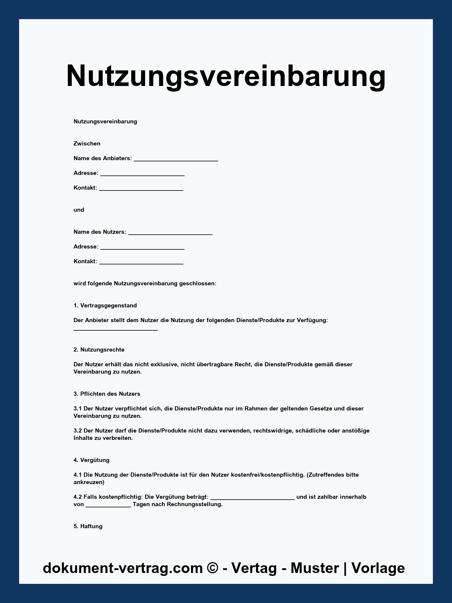 Nutzungsvereinbarung Vorlage - WORD