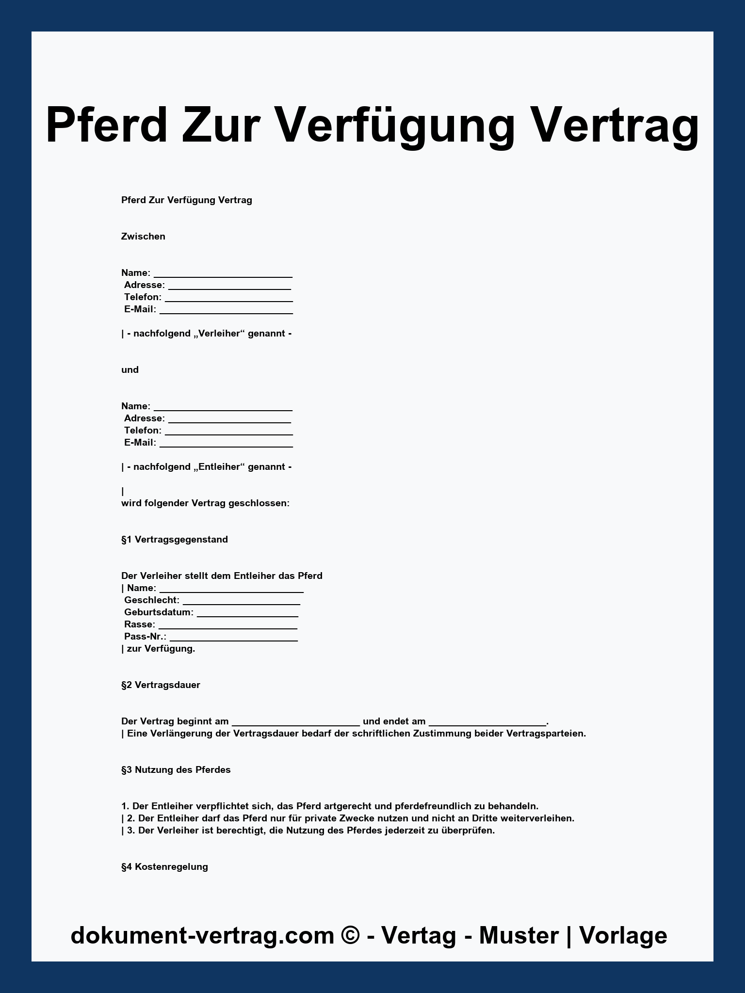 Pferd Zur Verfügung Vertrag - WORD