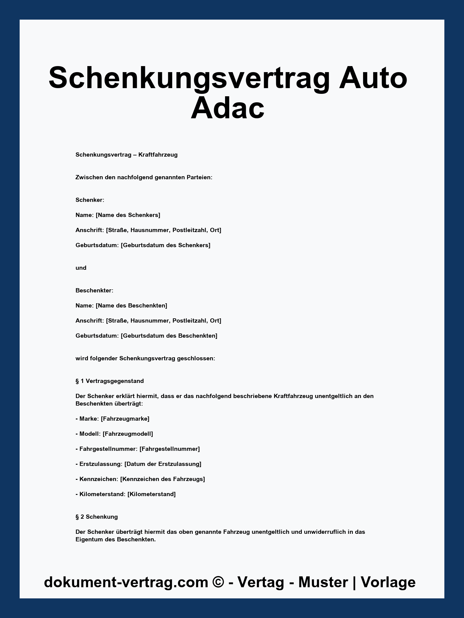 Schenkungsvertrag Auto Adac